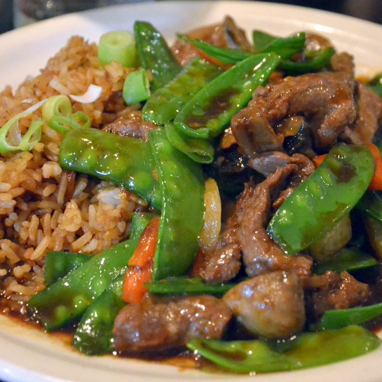 Beef & Chinese Vegetables with Fried Rice - Pomegranate Chinese Cuisine